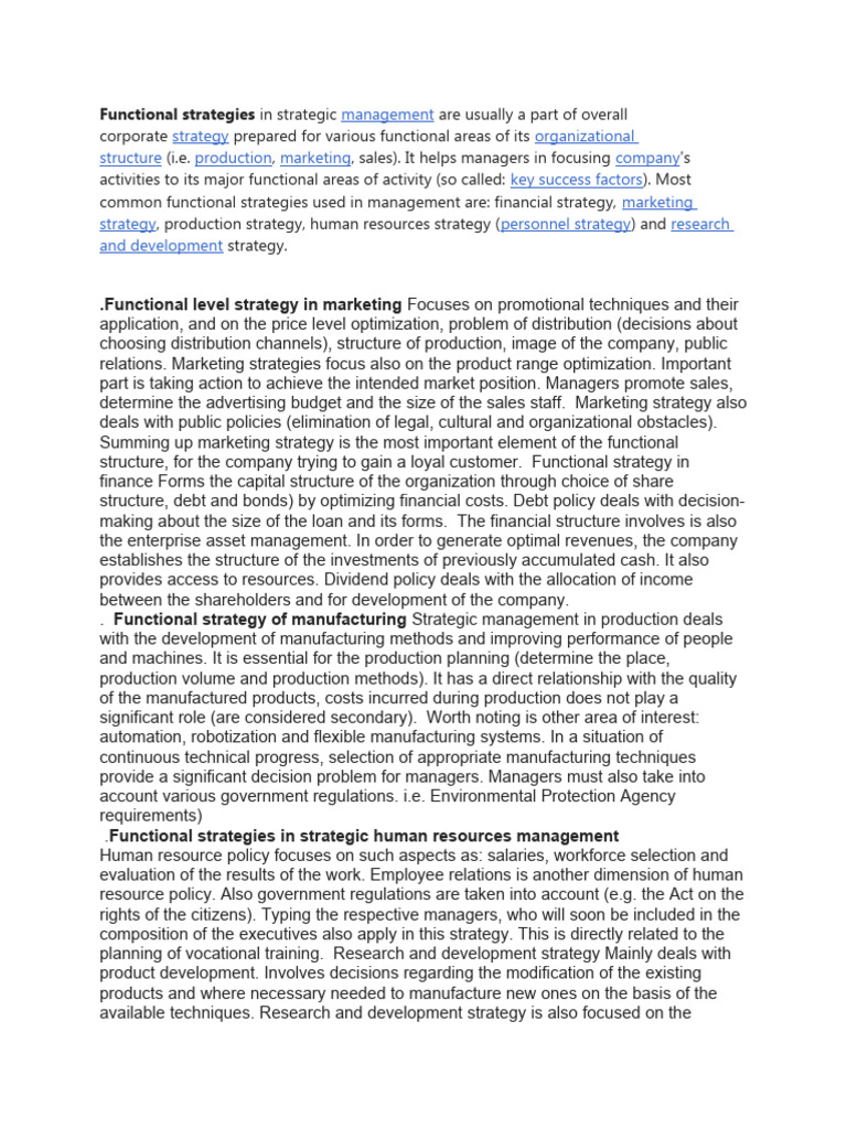 Functional Strategies | PDF | Strategic Management | Marketing