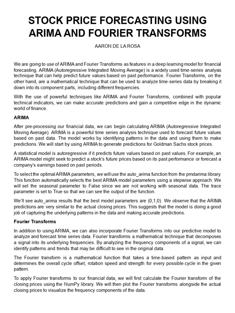 Stock Price Forecasting Using Arima and Fourier Transforms | PDF ...