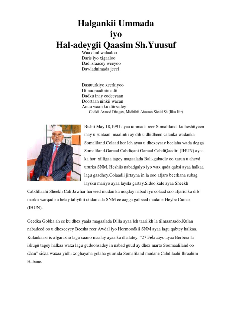 Taariikhdii Qaasim SH Yuusuf | PDF