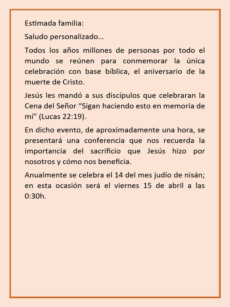 Carta de Invitación para La Conmemoración | PDF