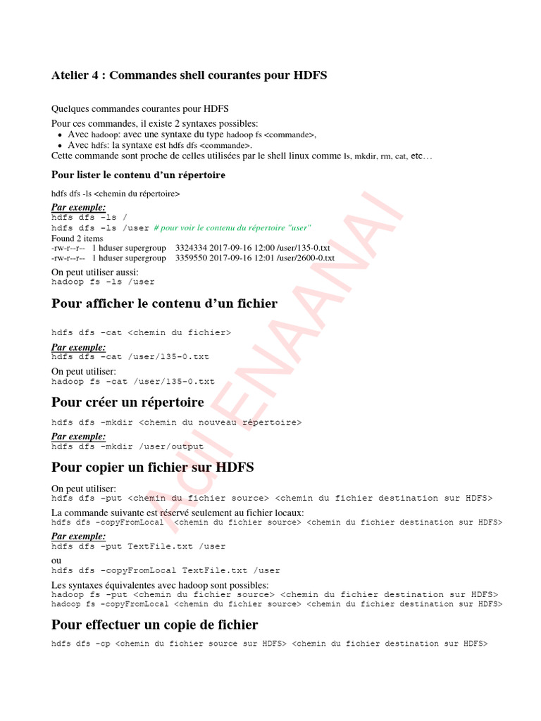 Commandes Shell Essentielles pour HDFS | PDF | Fichier texte | Informatique