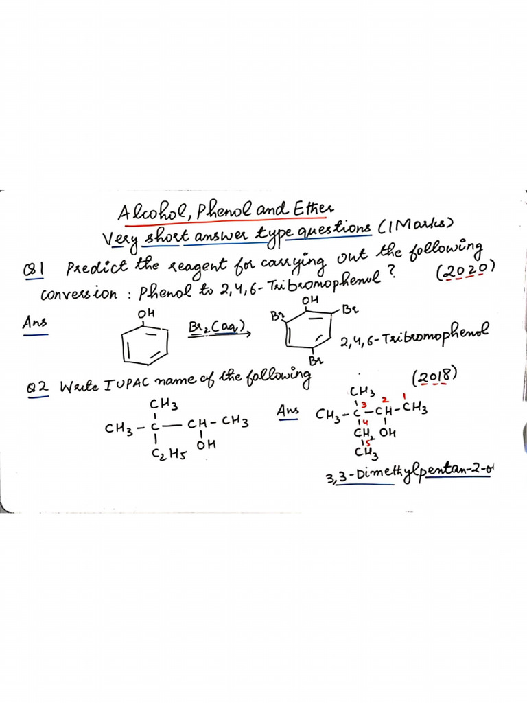 Alcohol Phenol and Ether Pyq | PDF