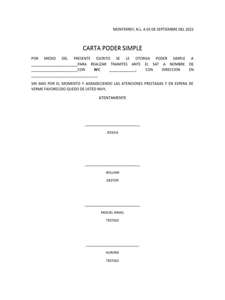 Carta Poder Simple | PDF