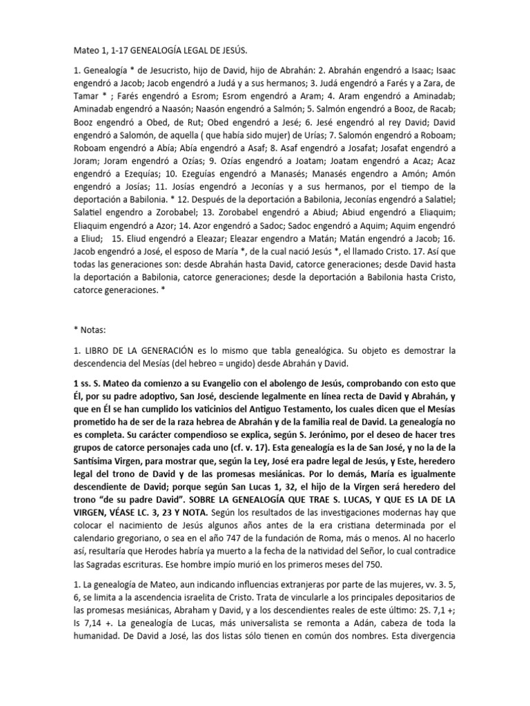 Mateo 1, 1-17 Genealogía legal de JESÜS | PDF | María, madre de Jesús ...