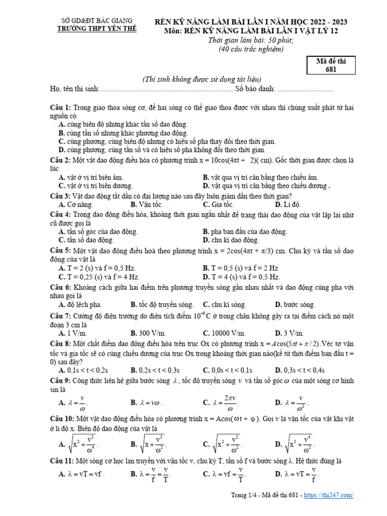de-ren-luyen-vat-ly-12-lan-1-nam-2022-2023-truong-thpt-yen-the-bac-giang | PDF