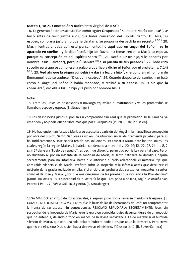 Mateo 1, 18-25 Nacimiento de JESÚS | PDF