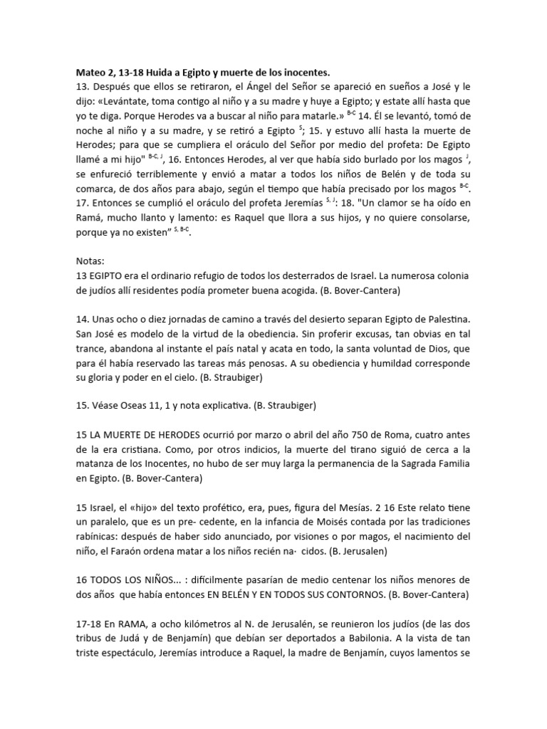 Mateo 2, 13-18 Huida A Egipto y Muerte de Los Inocentes. | PDF | Belén ...