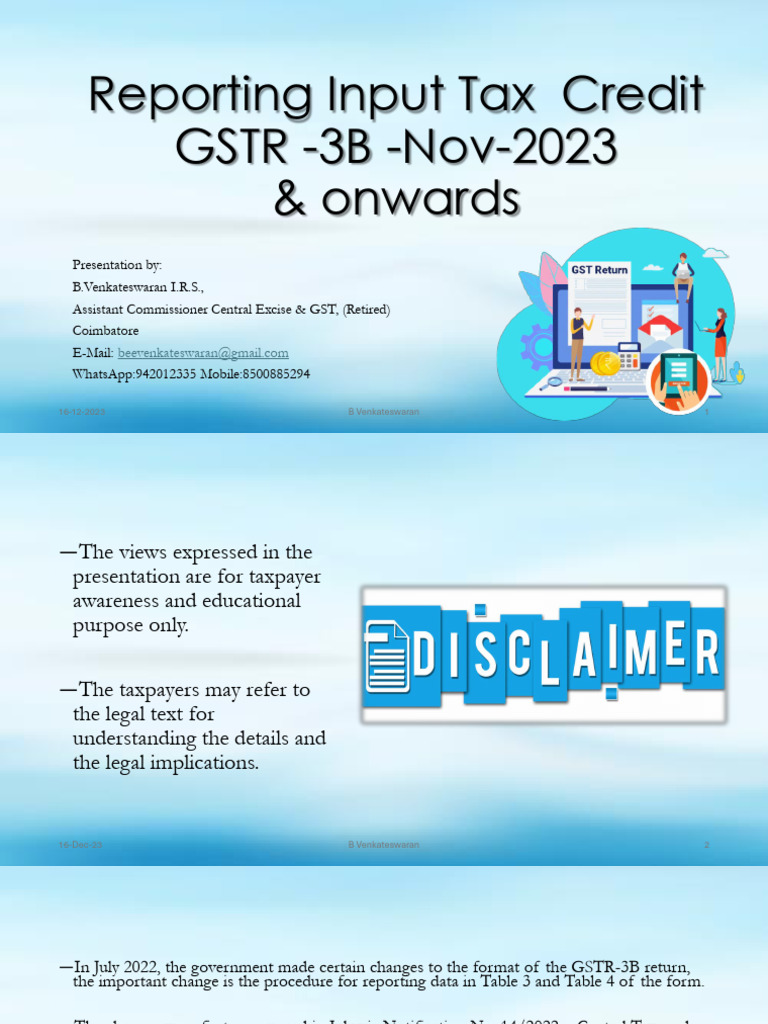 Reporting ITC Table - 4-GSTR-3B For Nov-2023 | Download Free PDF ...