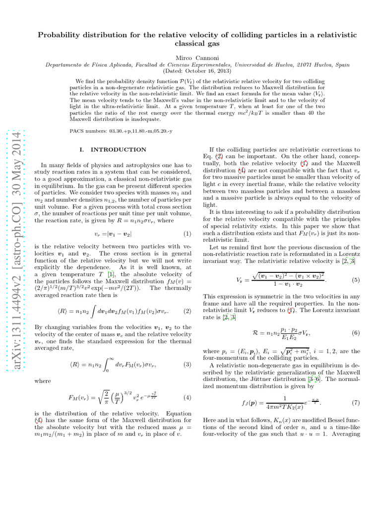Probability distribution for the relative velocity of colliding ...