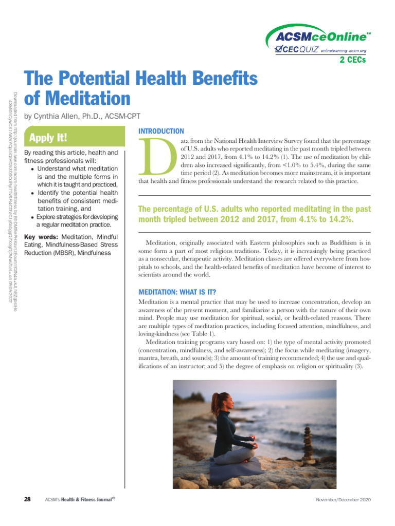 Allen 2020 The - Potential - Health - Benefits - of - Meditation | PDF
