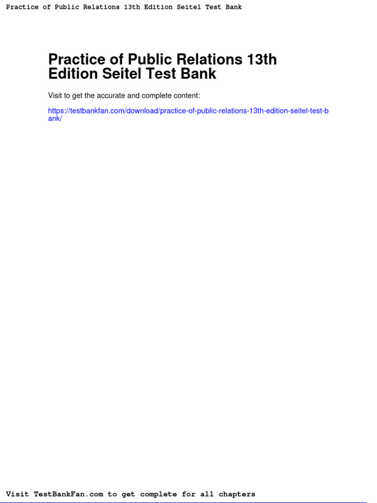Practice of Public Relations 13th Edition Seitel Test Bank | Download ...