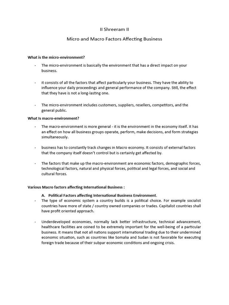 Micro and Macro Factors in Business | PDF