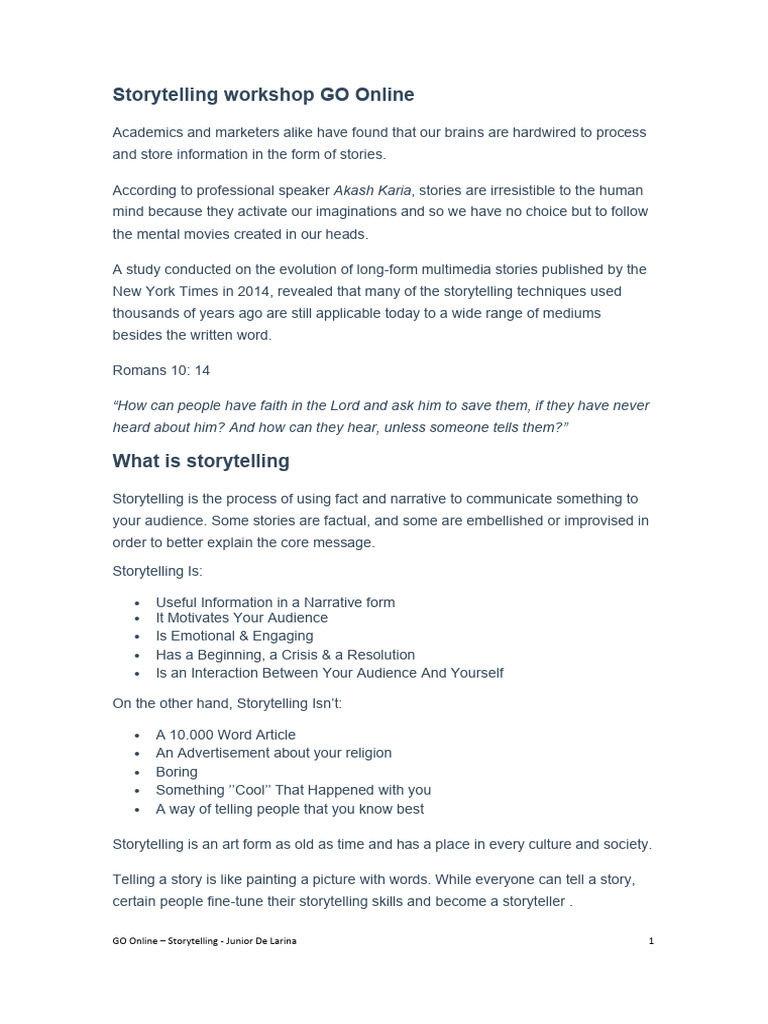 Storytelling Handout | PDF | Storytelling | Jesus