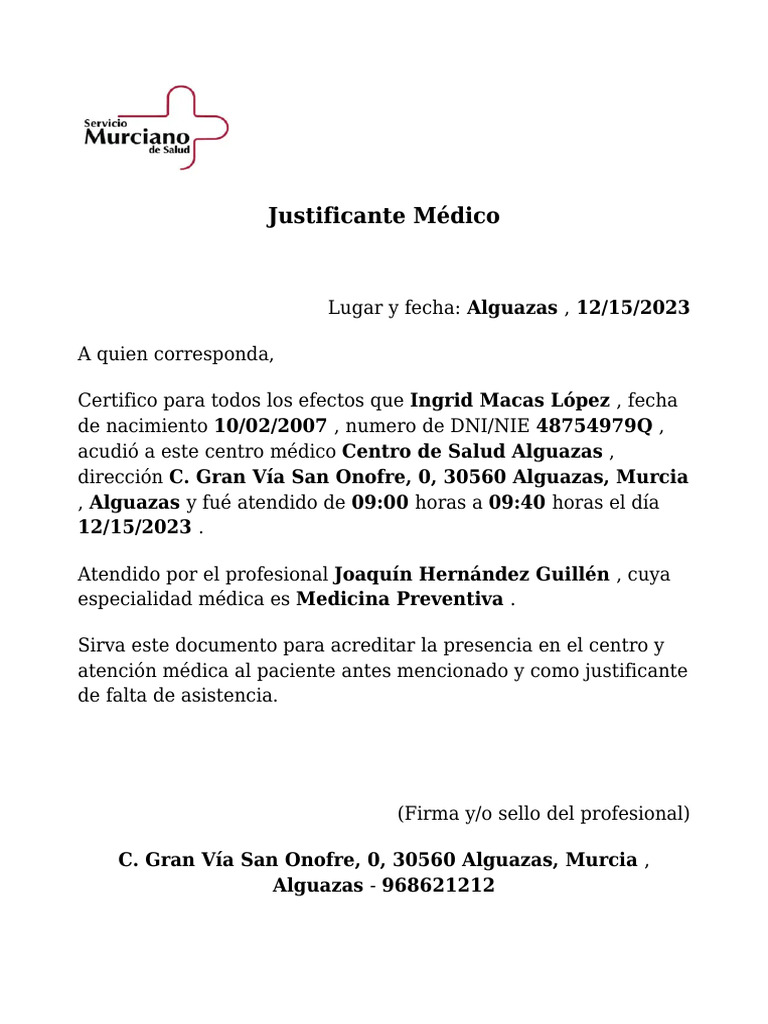 justificante Medico | PDF