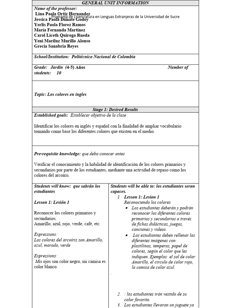 Color Lesson Plan | PDF | Color | Qualia