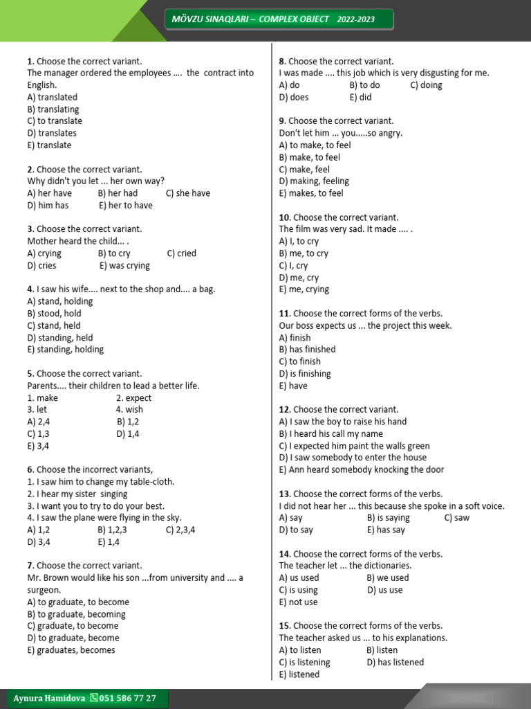 Movzu Sinaqlari Complex Object | PDF | Language Arts & Discipline