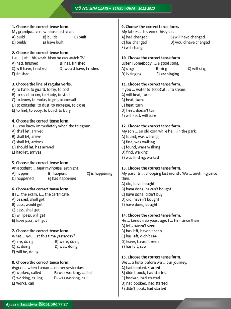 Movzu Sinaqlari Tense Form | PDF