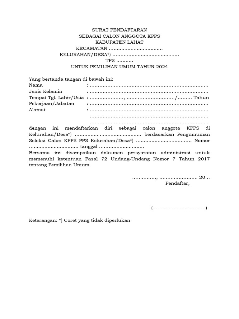 Surat Pendaftaran Kpps | PDF
