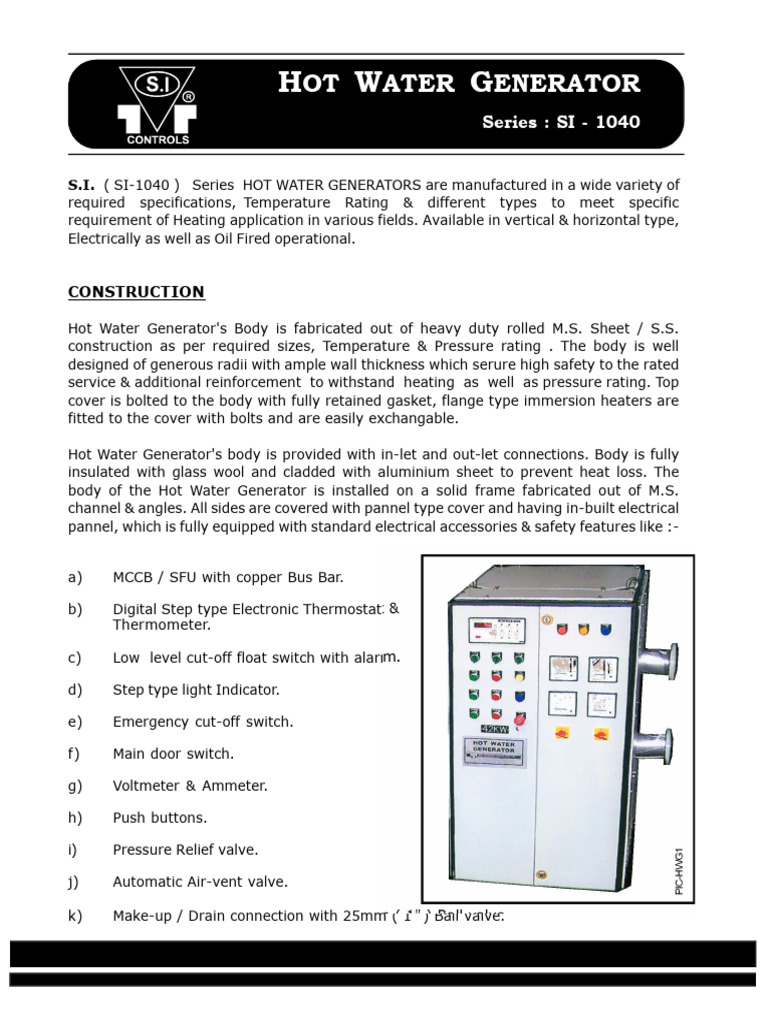 Hot Water Generator Sant | PDF | Water Heating | Valve