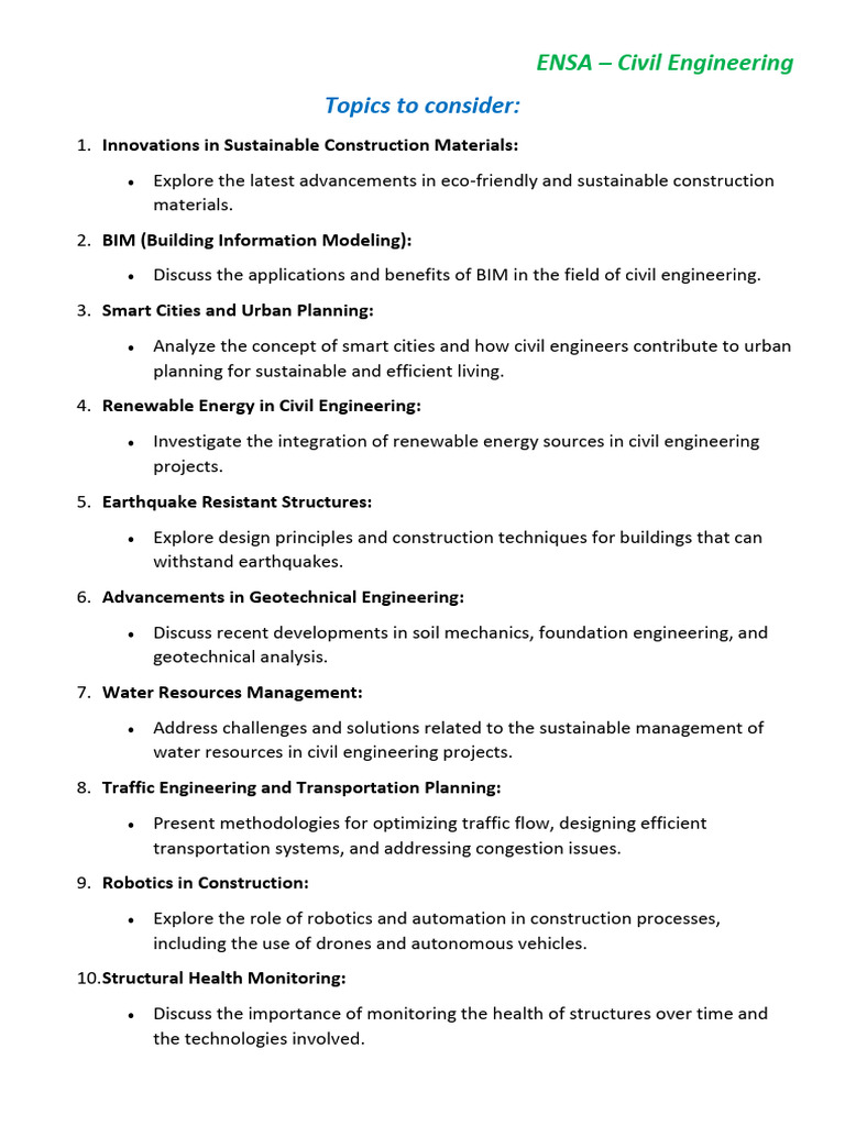 ENSA Civil Engineering Topics | PDF