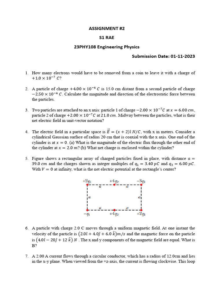 Practice Questions For Electrostatics | PDF | Magnetic Field | Electric ...