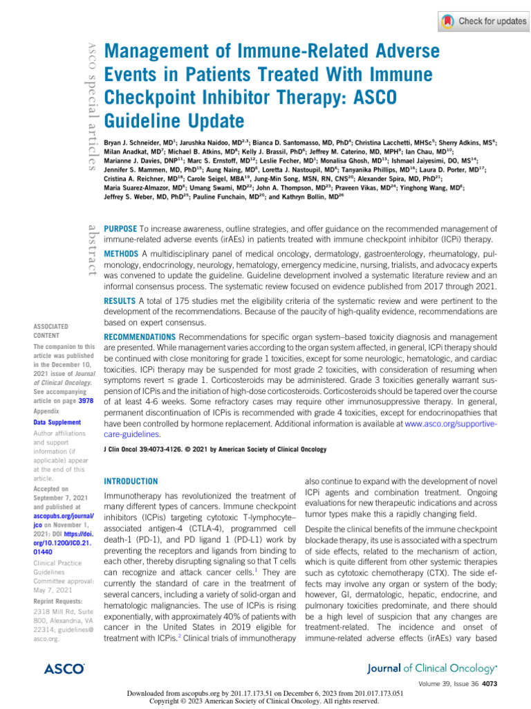 Schneider Et Al 2021 Management of Immune Related Adverse Events in Patients Treated With Immune ...