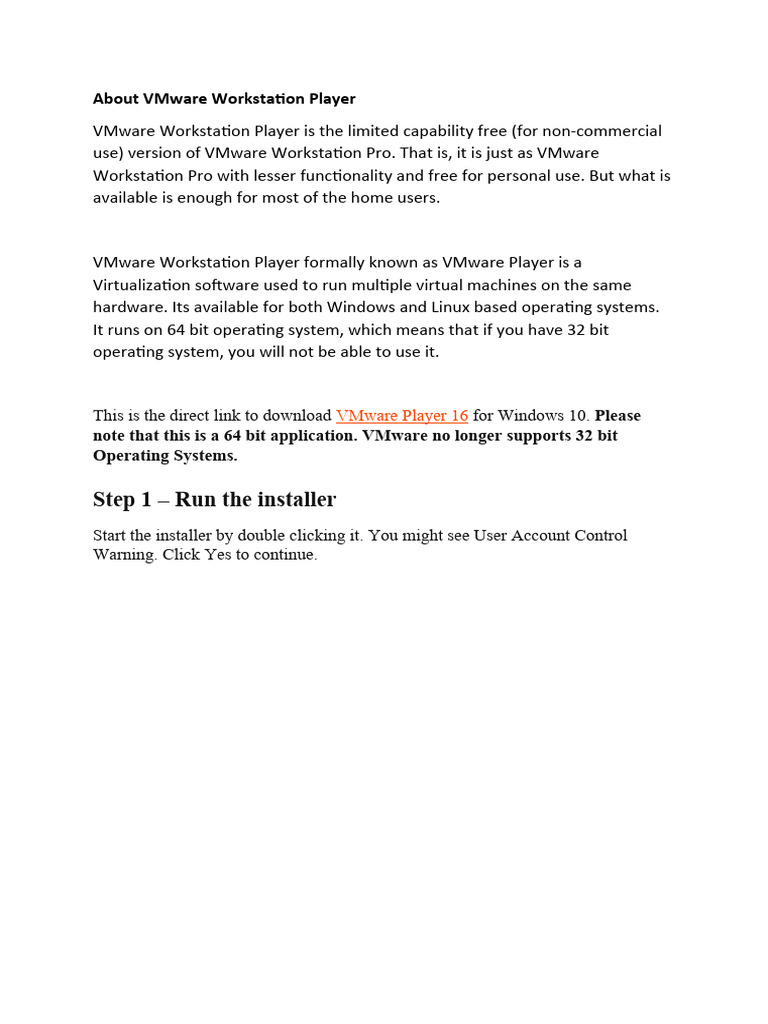 Vmware Workstation Player 16 0 1 Instalation Steps Pdf Installation Computer Programs