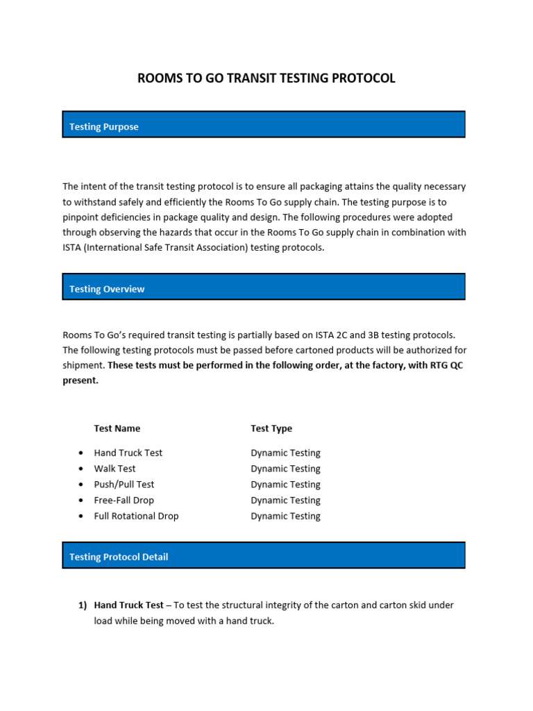 RTG Transit Testing Protocol 8.15.23 | PDF | Packaging And Labeling