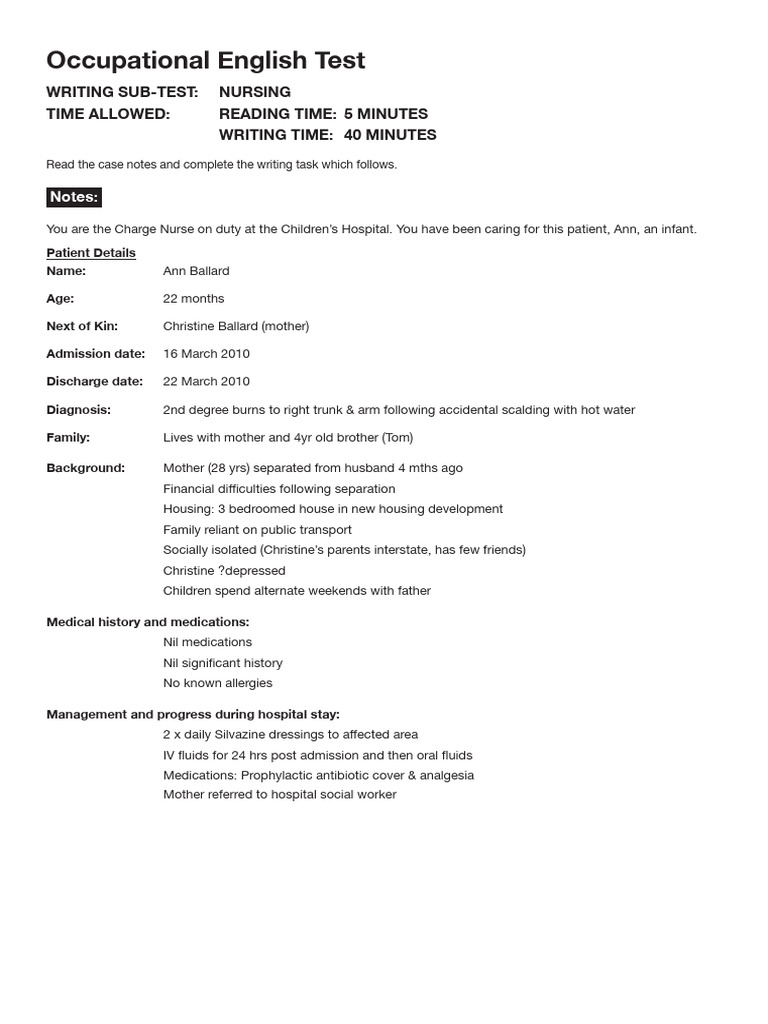 Nursing OET Writing Task: Patient Case Letter | PDF | Nursing | Hospital