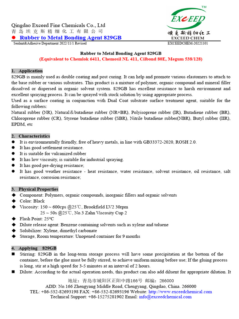Rubber To Metal Bonding Agent 829GB TDS | PDF | Natural Rubber | Adhesive