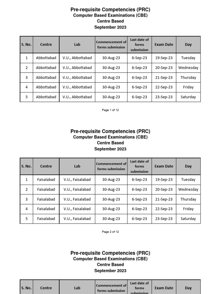 Schedule PRC September 2023 | PDF
