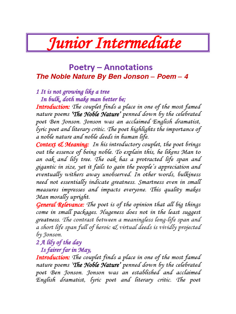 The Noble Nature Poem - 4 | PDF | Ben Jonson | Playwright