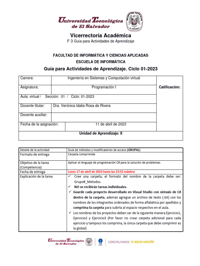 Guia - Metodos y Especificador Private - 01 | PDF | Archivo de ... Guia - Metodos y Especificador Private - 01 | PDF | Archivo de ...