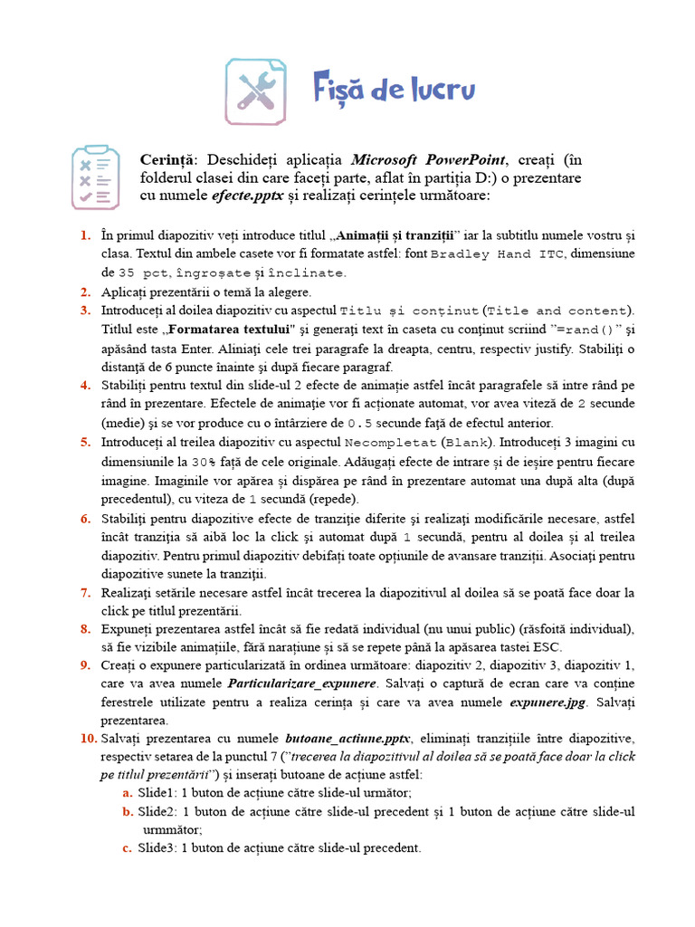 Lectia 4 - Fisa de Lucru | PDF