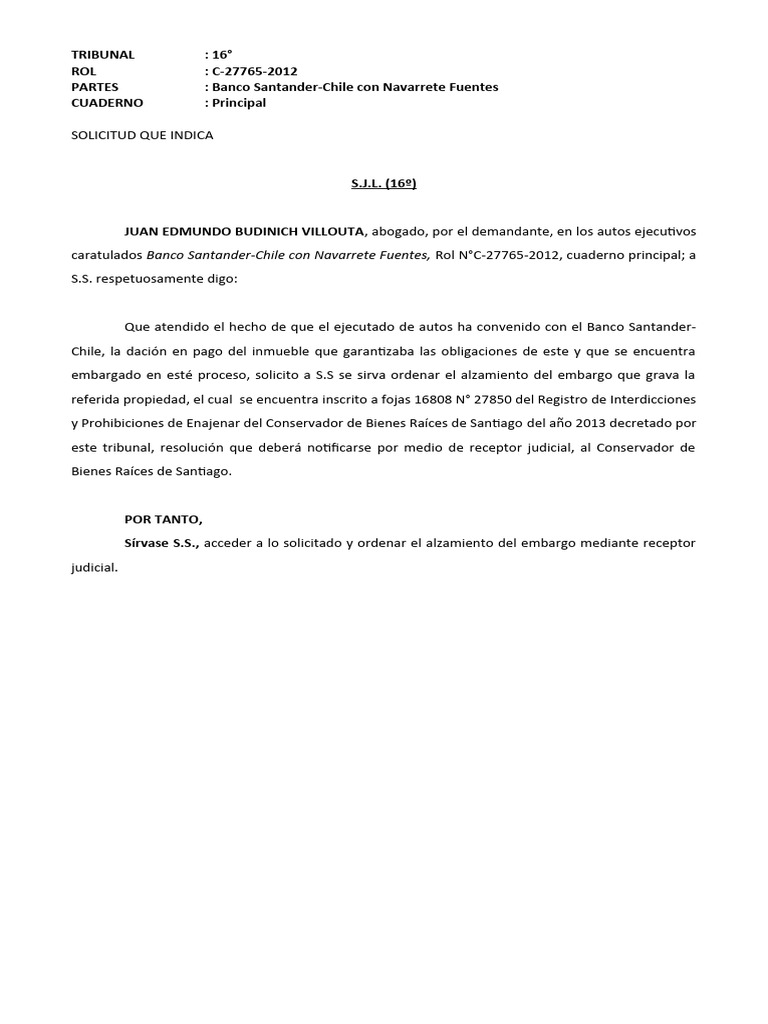 Alzamiento De Embargo Inmueble Pdf