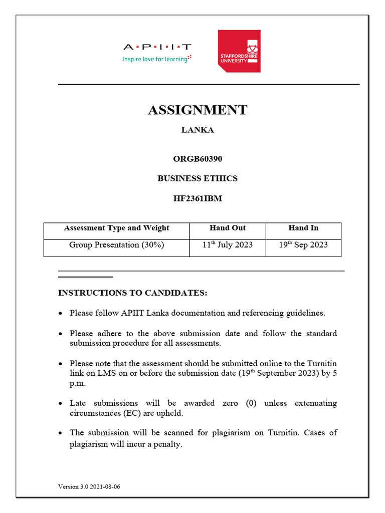 ORGB60390 BE HF2361IBM - Group Assessment Cover Page | PDF