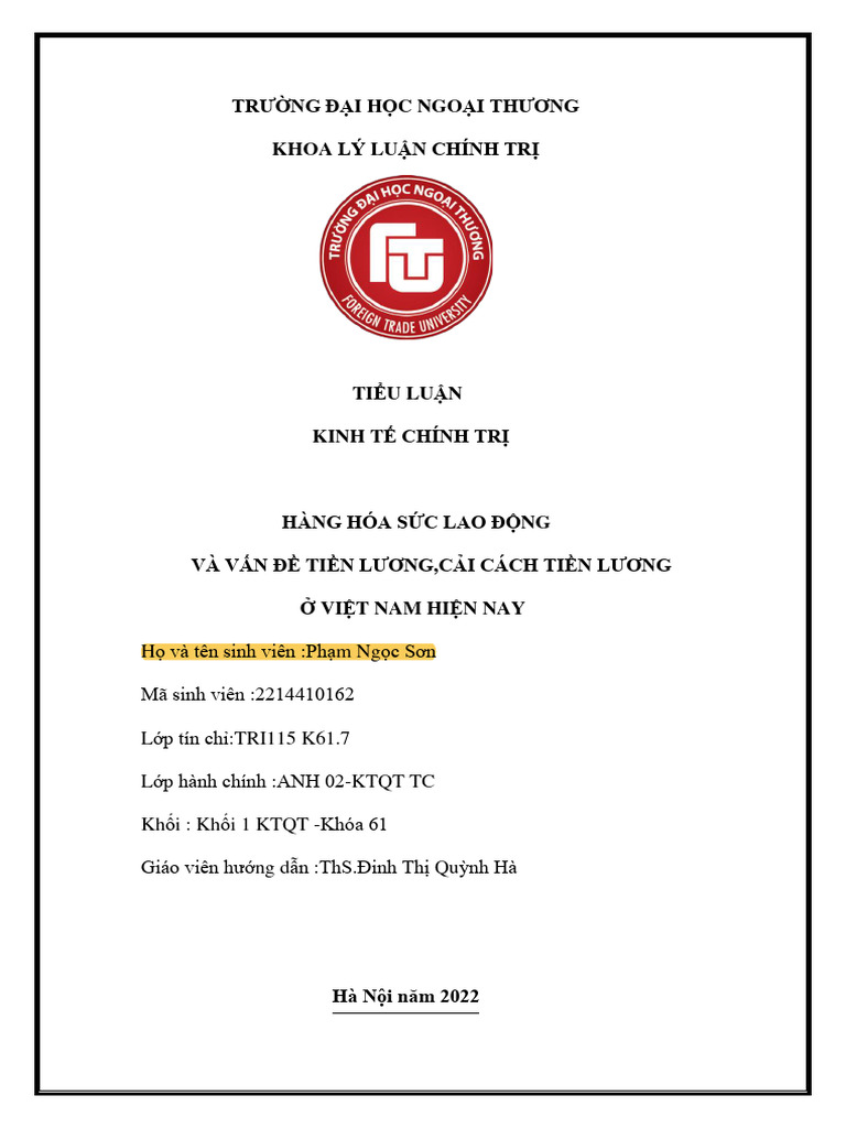 Tiểu Luận Ktct Mác Lê Nin 1 | PDF