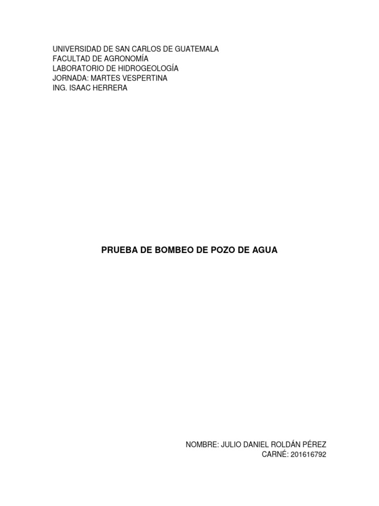 PRUEBA DE BOMBEO DE POZO DE AGUA | PDF | Agua subterránea | Agua