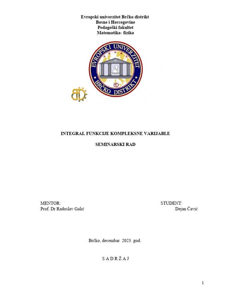 Integral Funkcije Kompleksne Varijable | PDF