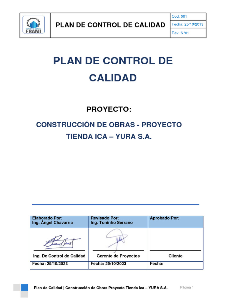 Fra-Ica-Ca-Pcc-001 Plan de Calidad | PDF | Calidad (comercial ...