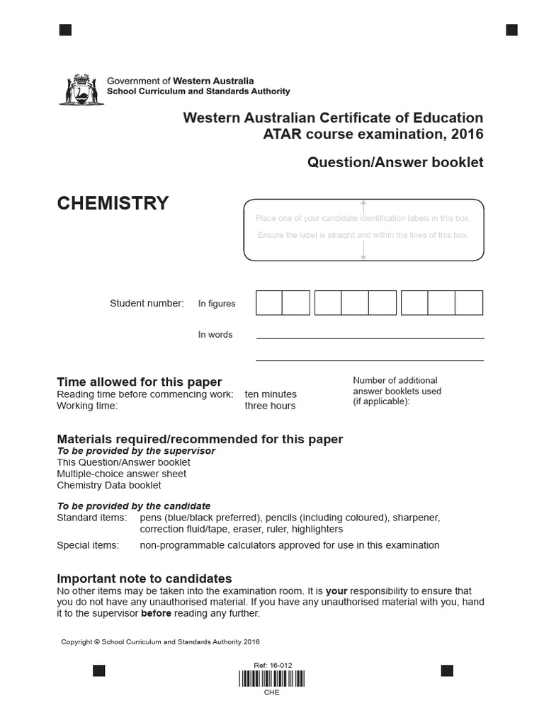 Chemistry Examination 2016 | PDF