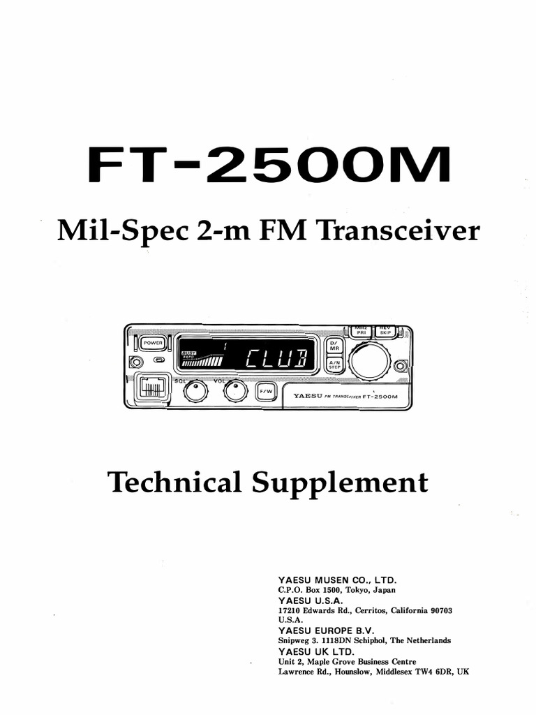 Yaesu Ft-2500r Service Manual - Tabascan | PDF | Electronic Engineering ...