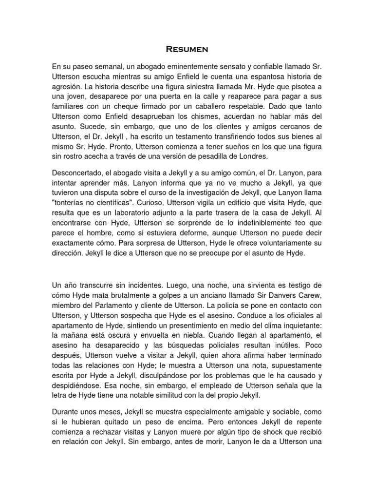 Reseña Critica Pdf Extraño Caso Del Dr Jekyll Y El Sr Hyde
