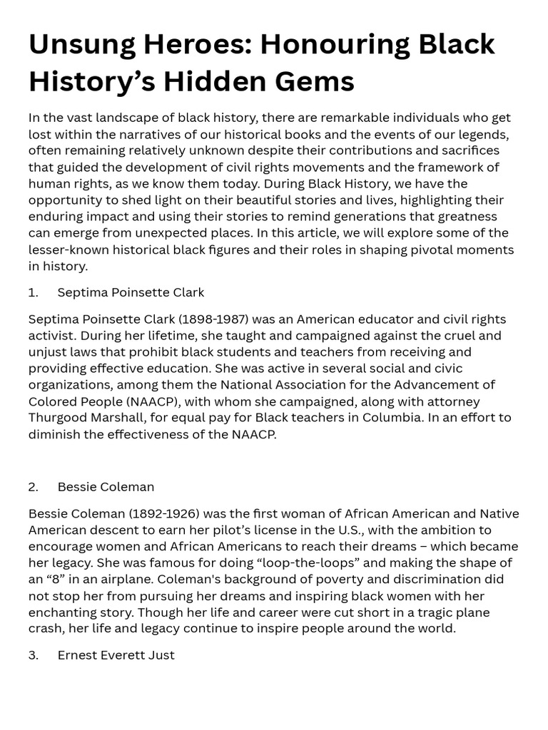 Unsung Heroes Honouring Black History's Hidden Gems | PDF