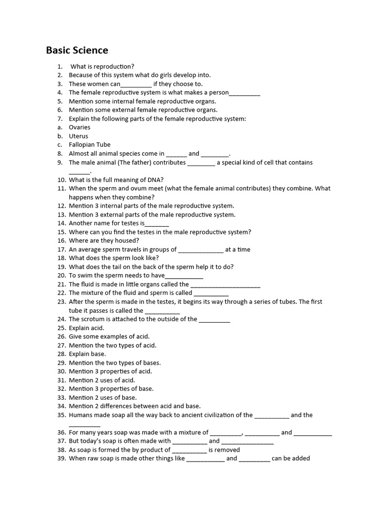 Basic Science Questions | Download Free PDF | Reproductive System ...