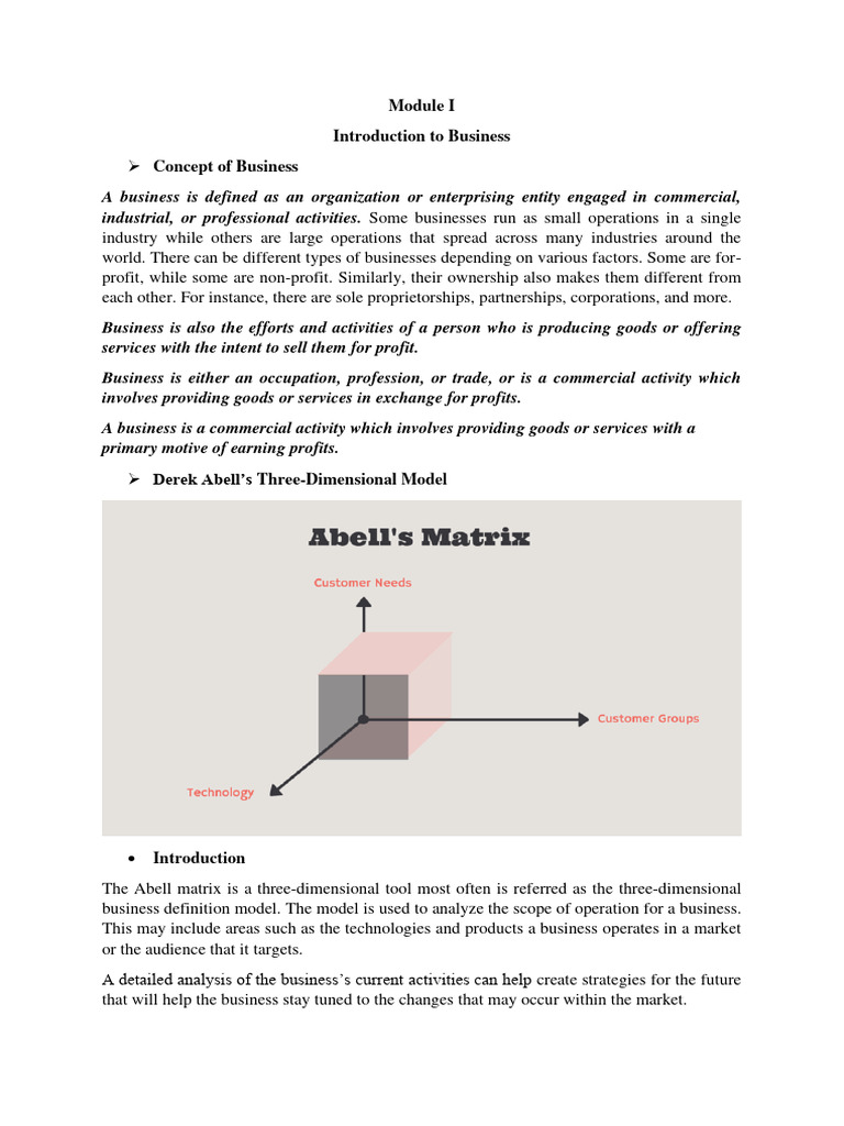 Business Concepts and Abell's Model | PDF | Goal | Outsourcing