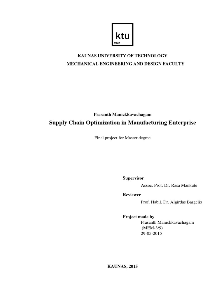 Supply Chain Optimization in Manufacturing Enterprise - Thesis | PDF ...
