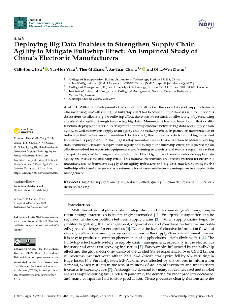 Deploying Big Data Enablers To Strengthen Supply Chain Agility To