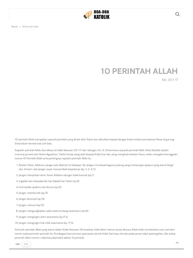 10 Perintah Allah Oleh Tuhan Diberikan Pada Nabi Musa Di Gunung Sinai | PDF