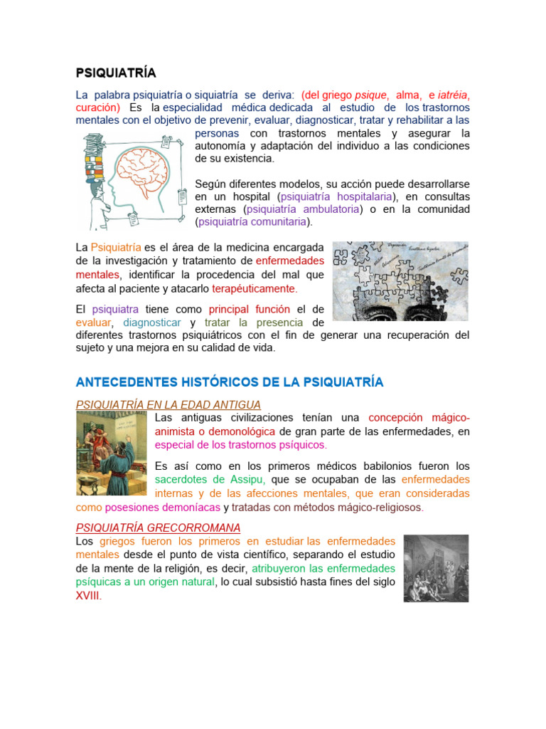 Historia y Evolución de la Psiquiatría | PDF | Sinapsis | Psiquiatría